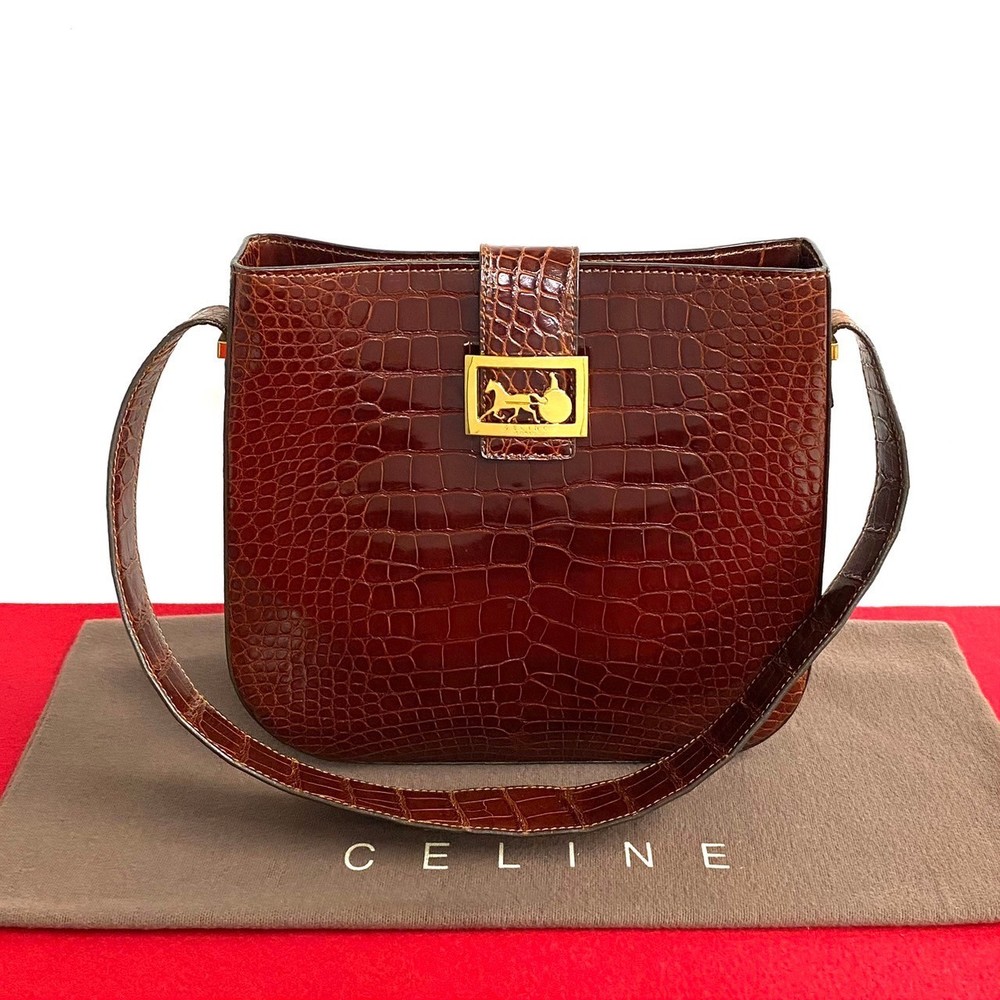 Celine Carriage Metal Shoulder Brown Burgundy - Gem